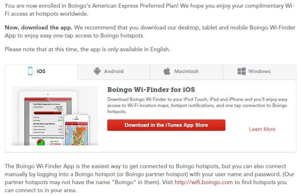 Getting the free American Express Boingo Internet benefit - Points with ...